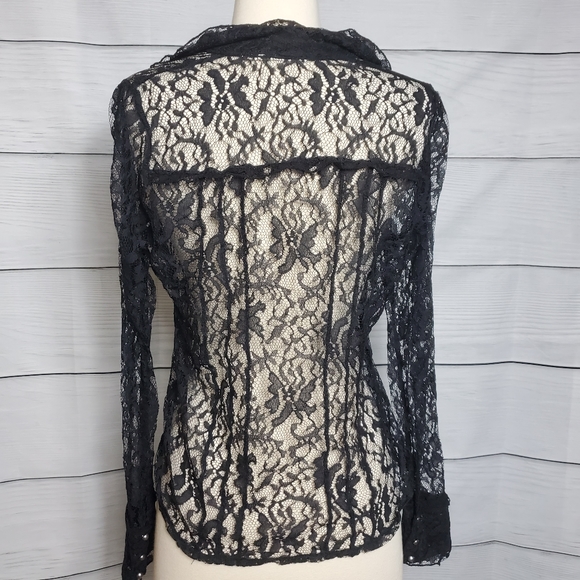 White Stag | Tops | White Stag Black Sheer Lace Button Down Blouse | Poshmark